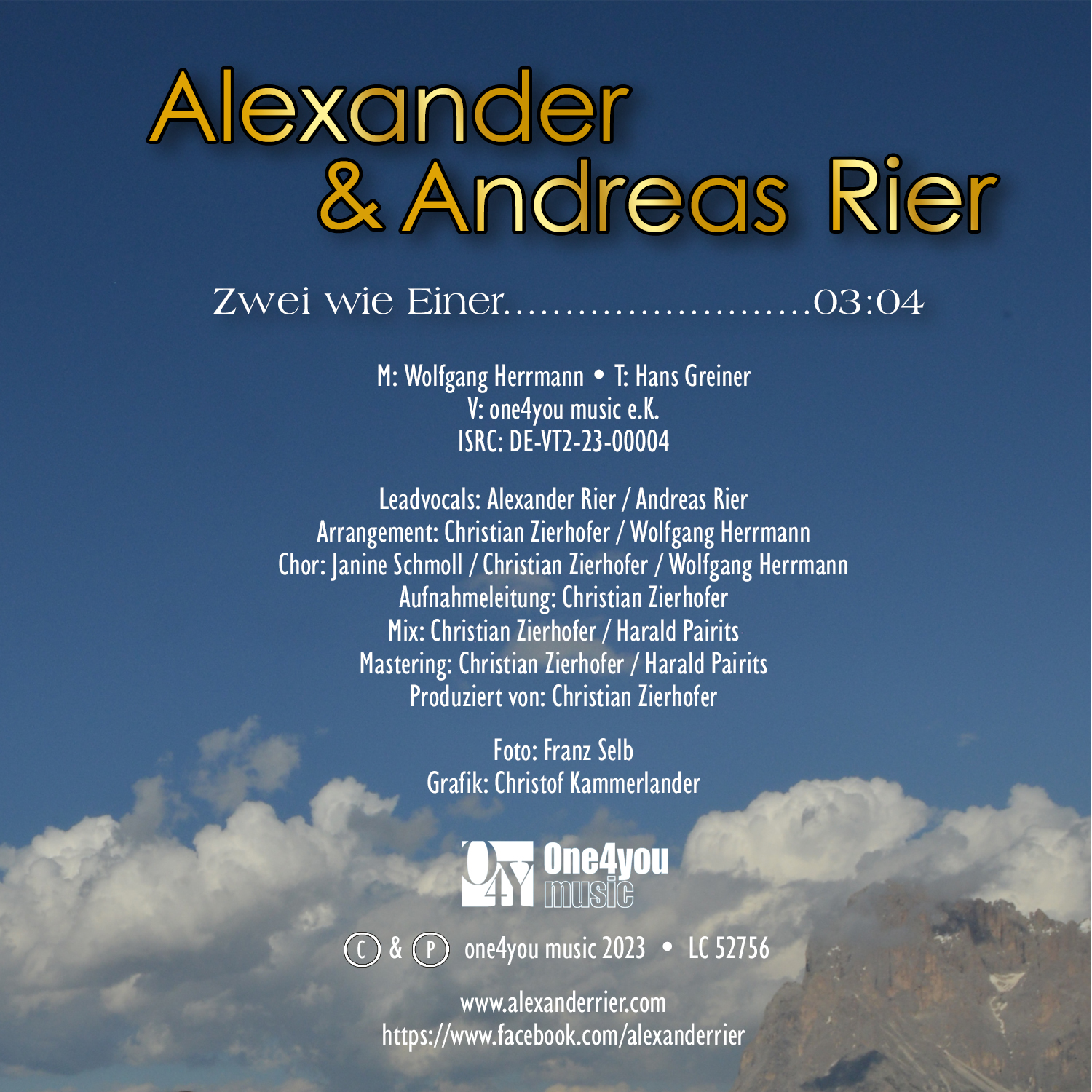 ALEXANDER & ANDREAS RIER Duett-Titel „Zwei wie Einer“ ab 10.06.2023 im ...